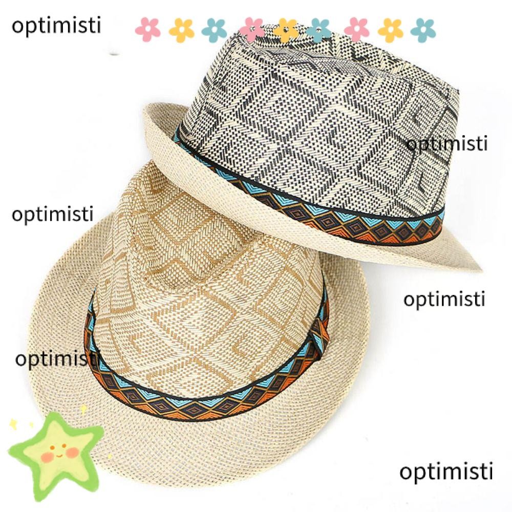 OPTIMISTI Beach Sun Hats, Straw Sun Protection Panama Jazz Hat, Plaid ...