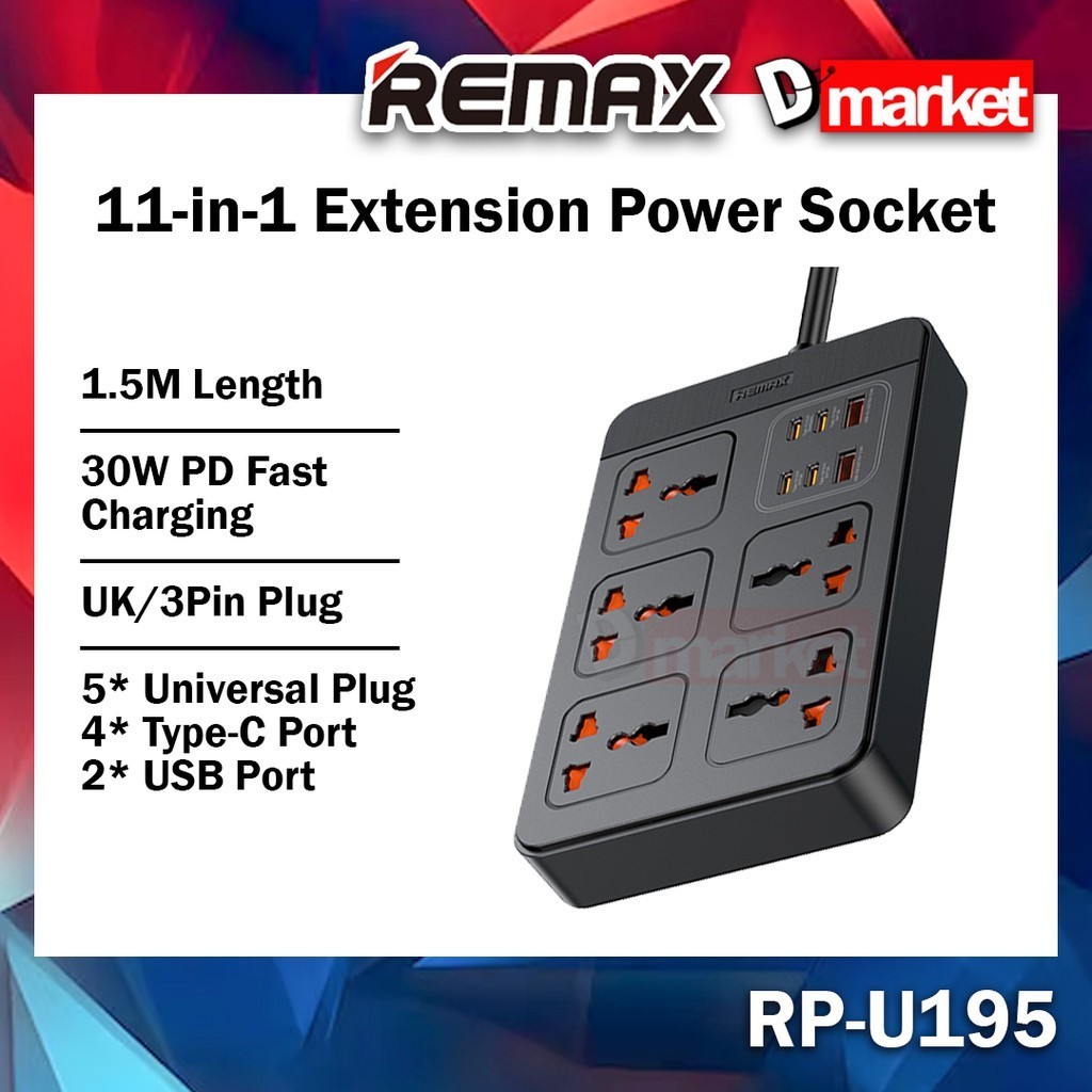 Remax RP-U195 11-in-1 Extension Power Socket Power Strip Wall Extension ...