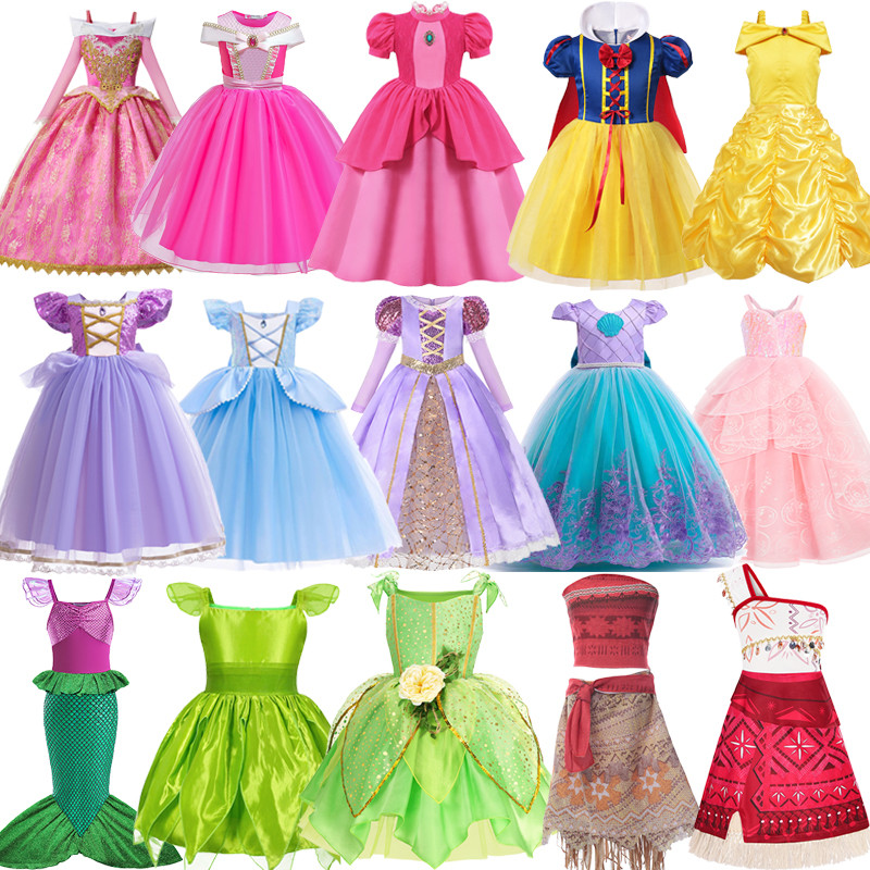 Girls Mermaid Princess Dresses Tinker Bell Green Dress Children Moana ...