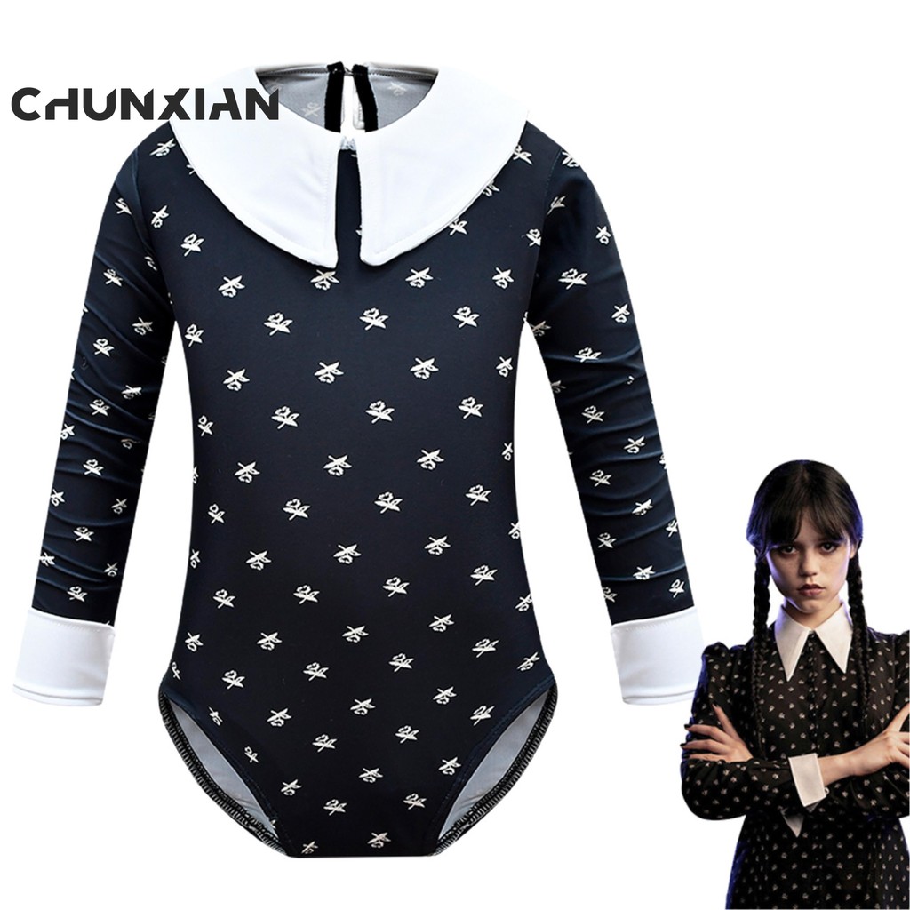Wednesday Addams Family Cartoon Swimwear Kids Cosplay Costume Girls ...