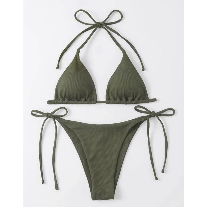 Women Bikini Sets Adjustable Lace Up Push Up Swimwear Sexy Plain Two ...