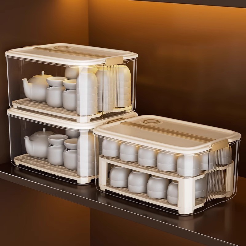 Tea Set Tea Cup Storage Box Anti-dust Transparent Packing Cup Rack Kung ...