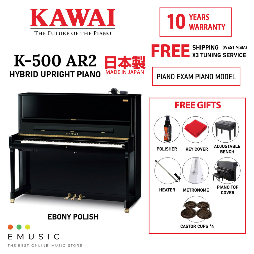 Kawai K500-AR2 New Acoustic AURES 2 Hybrid Silent Upright Piano Ebony K500 AR2 [Made In Japan ...