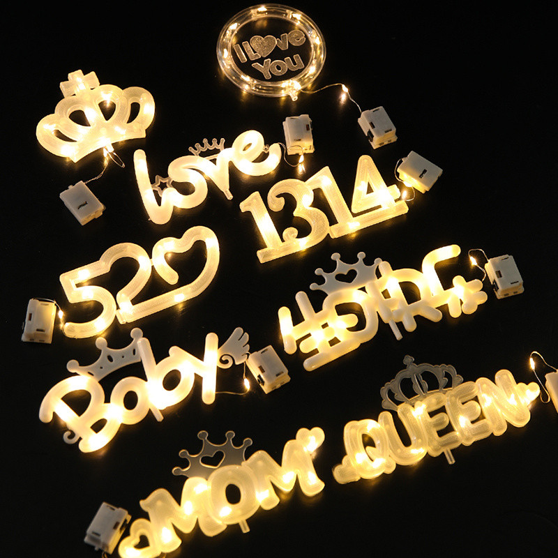 Led Letter Lights Flower Bouquet Flashing Lights Birthday Cake Gift Box ...