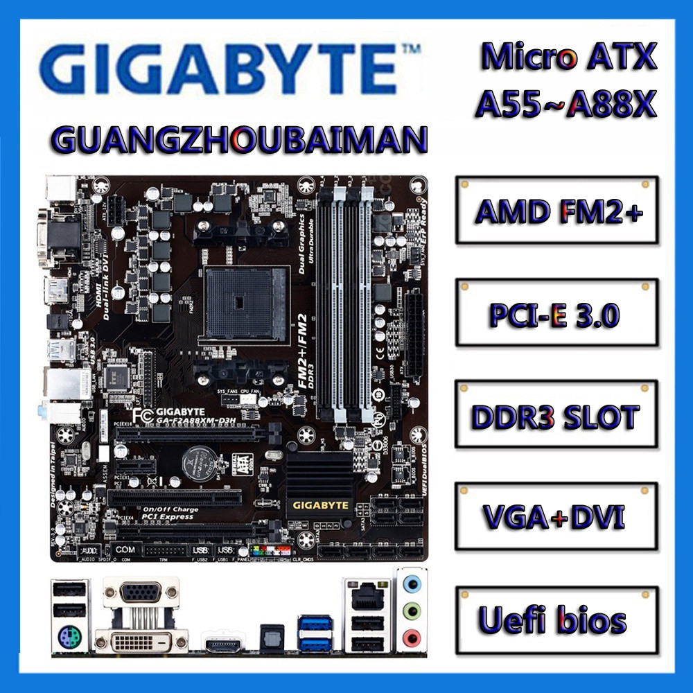 Used Gigabyte FM2+ F2A68HM-DS2 Mainboard DDR3 A55 A58 A68 A75 A78 A85X ...