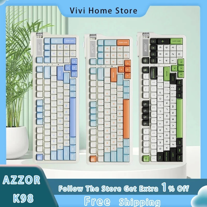 AZZOR K98 Customized Mechanical Keyboard Wireless Three Mode Bluetooth Hot Plug MDA Keycap E ...