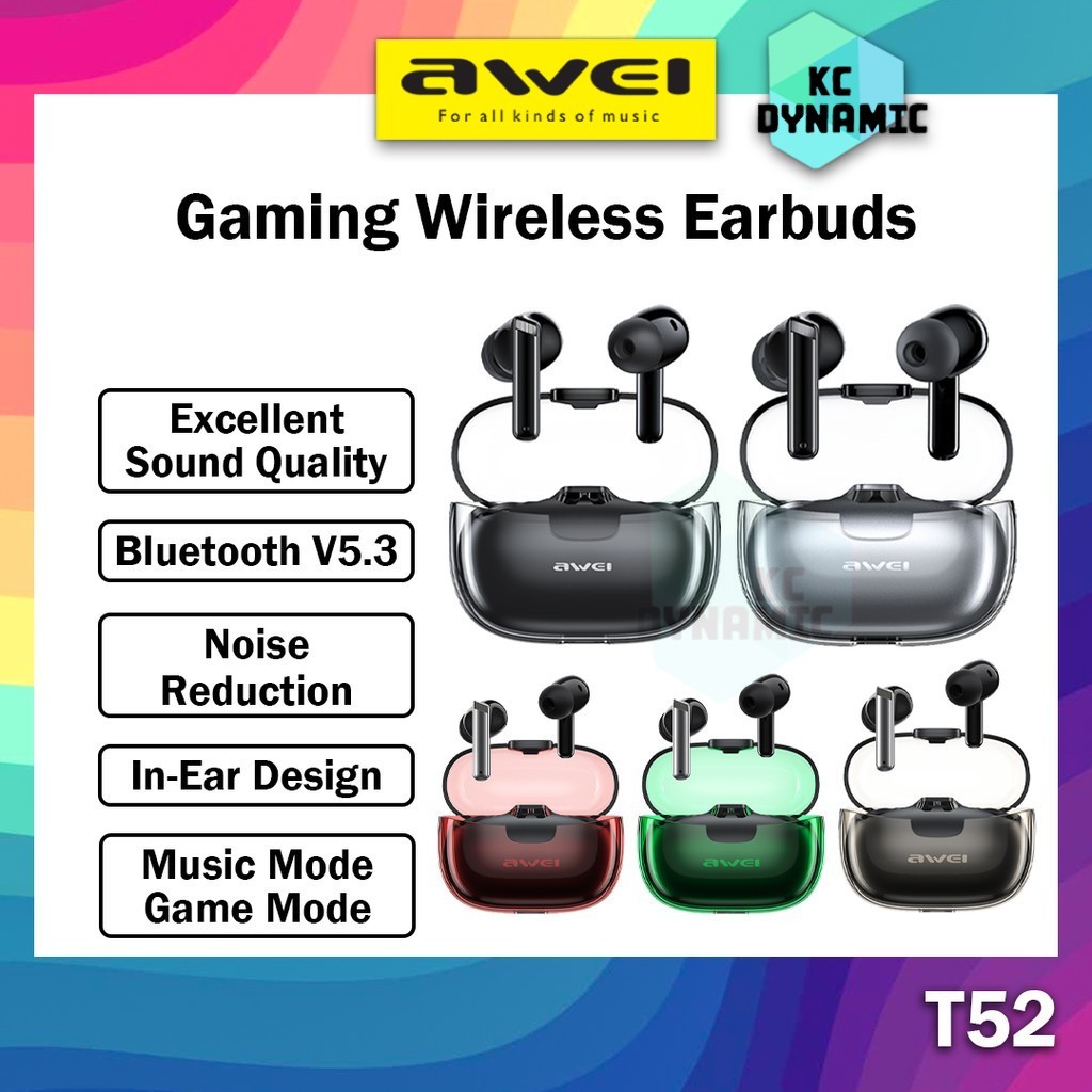 Awei T52 True Wireless Earbuds Gaming Earbuds Gaming Earphone Headphone ...