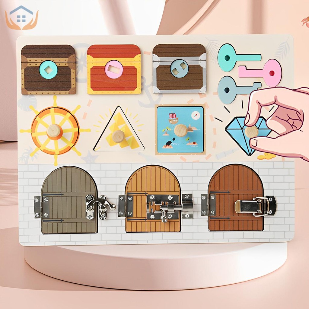 Toddler Wooden Busy Board Toys Montessori Shape Matching Lock Latch ...