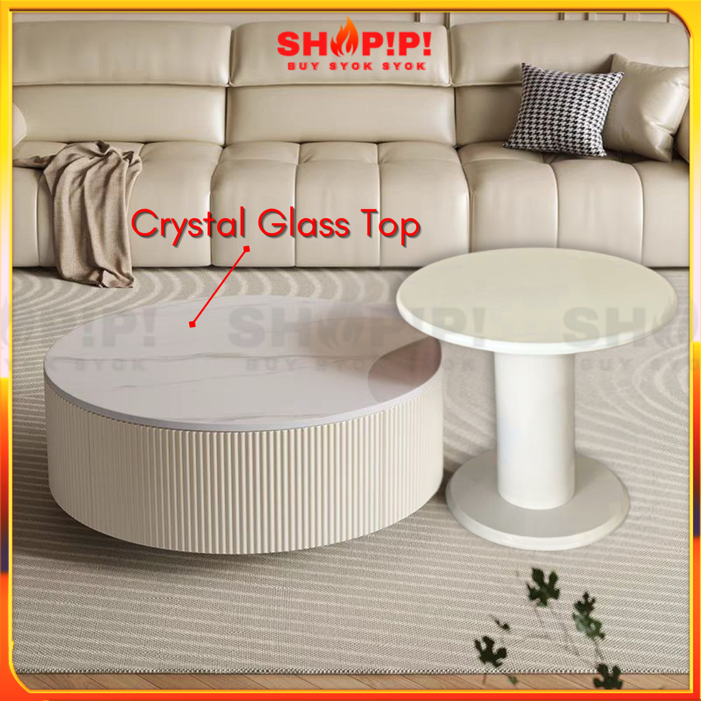 Shopipi Crystal Glass Top Coffee Table with Drawer Meja Kopi Mewah Side ...