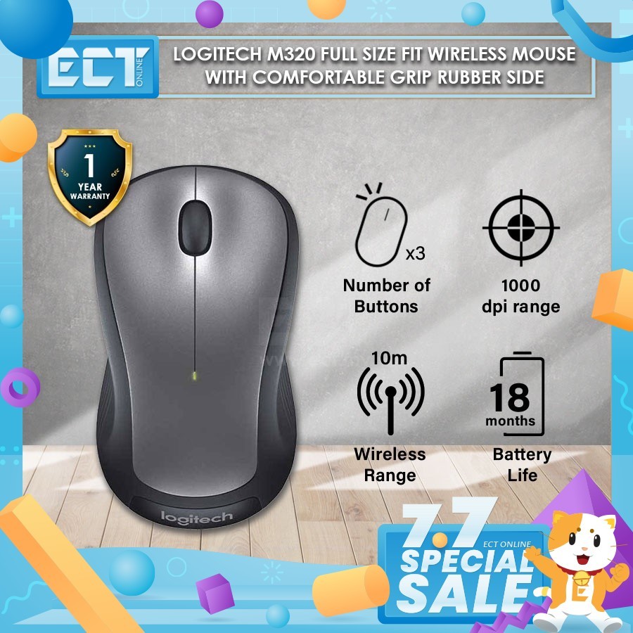 Logitech M320 Full Size Fit Wireless Mouse with Comfortable Grip Rubber ...