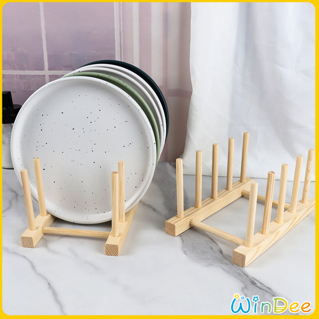 Wooden Dish Drain Rack Plates Holder Kitchen Organizer Pot Lid Cups ...