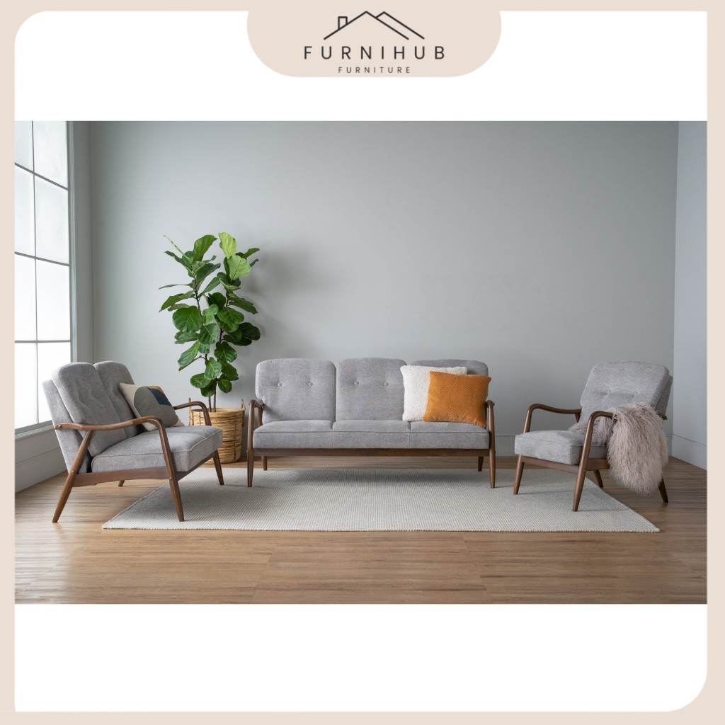 Furnihub FIGARO Sofa 1/2/3 Seater Malaysia Oak Frame & Moleen fabric ...