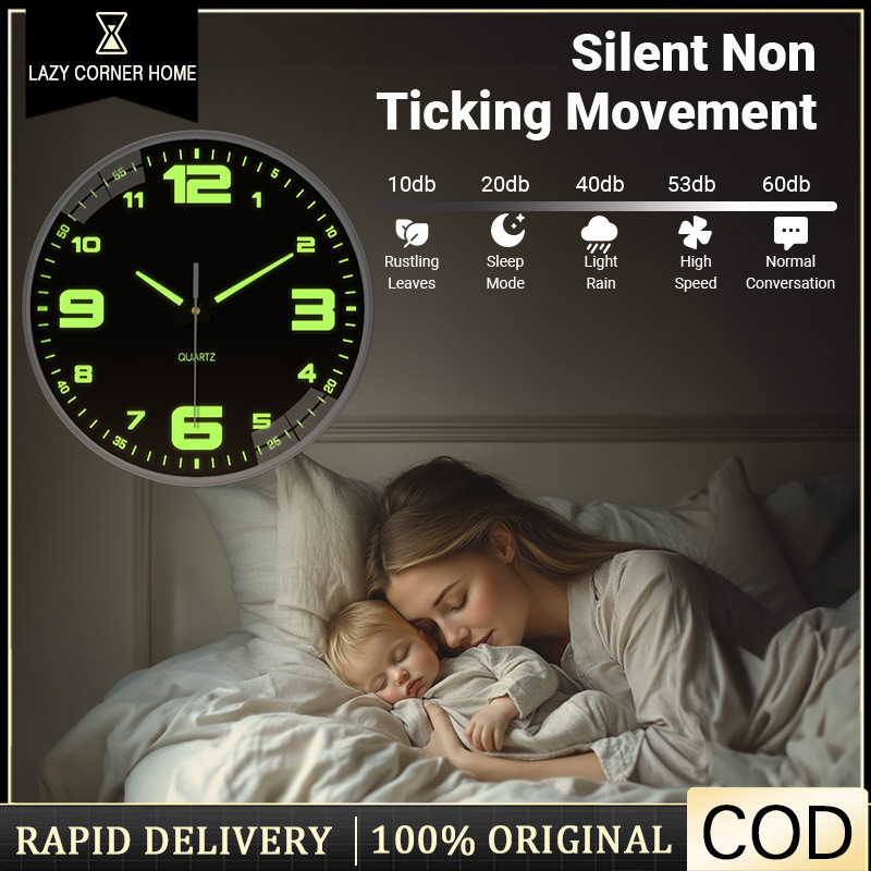 20cm/8inch Modern Luminous Large Quartz Wall Clock Glow In The Dark ...