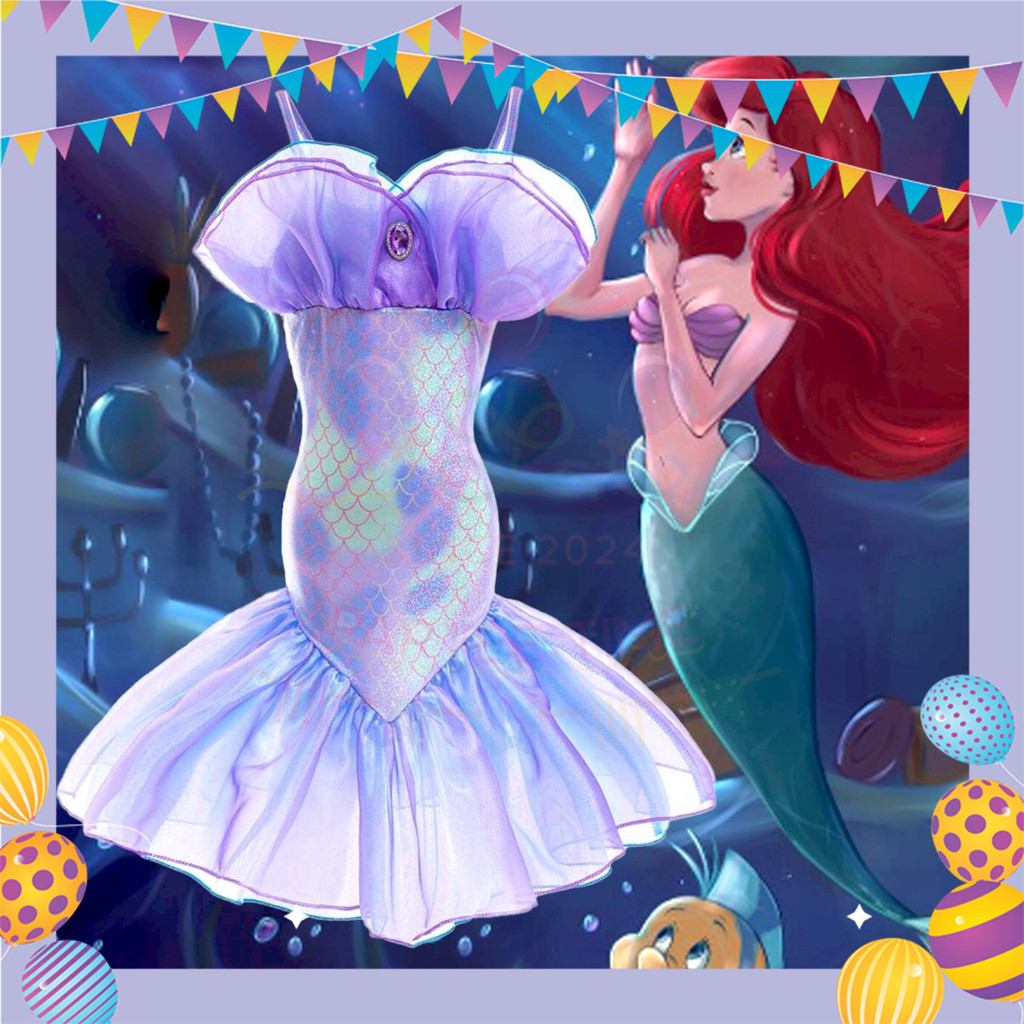 ParteeTime Kids Sleeveless Princess Ariel Mermaid Fishtail Long Dress ...