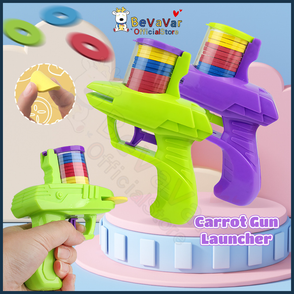BEVAVAR Carrot Gun Flying Disc Launcher Toys for Kids Plastic Flying ...