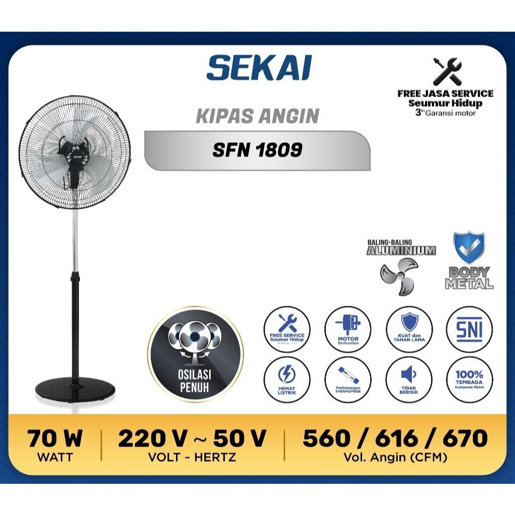 Sekai Tornado Standing Fan / Stand Fan 18 Inch / 360 Oscillation - SFN ...