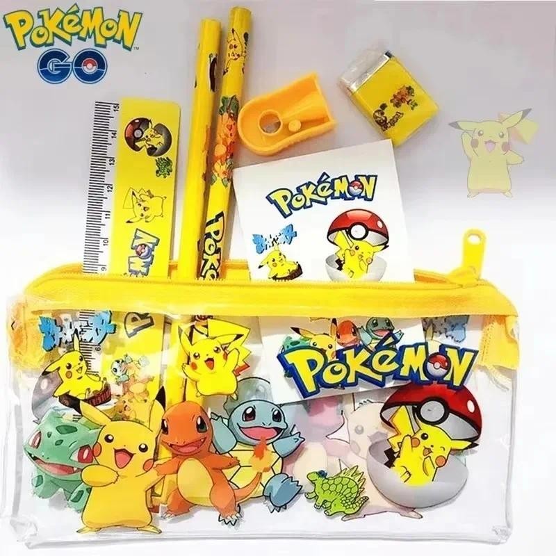 Pokemon Pikachu Anime Figure Student Pencil Box Stationery Set Cartoon ...