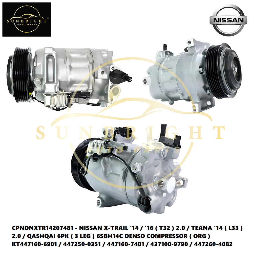 NISSAN X-TRAIL '14 / '16 ( T32 ) 2.0 / TEANA '14 ( L33 ) 2.0 / QASHQAI 6PK ( 3 LEG ) 6SBH14C ...