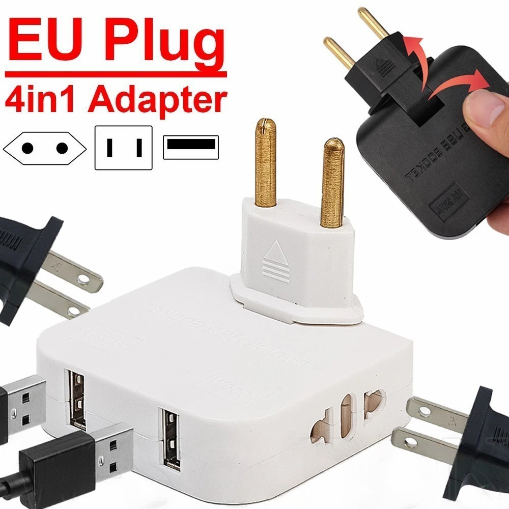 180° Rotatable Socket Adapter Wall Plug- 4-In-1 EU Extension Chargers ...