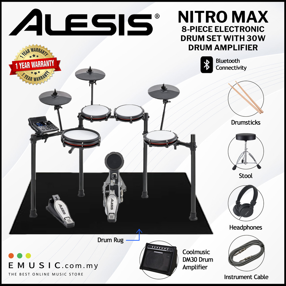 Alesis Nitro Max Electronic Drum Set - Drum Kit with Drum Accessories ...