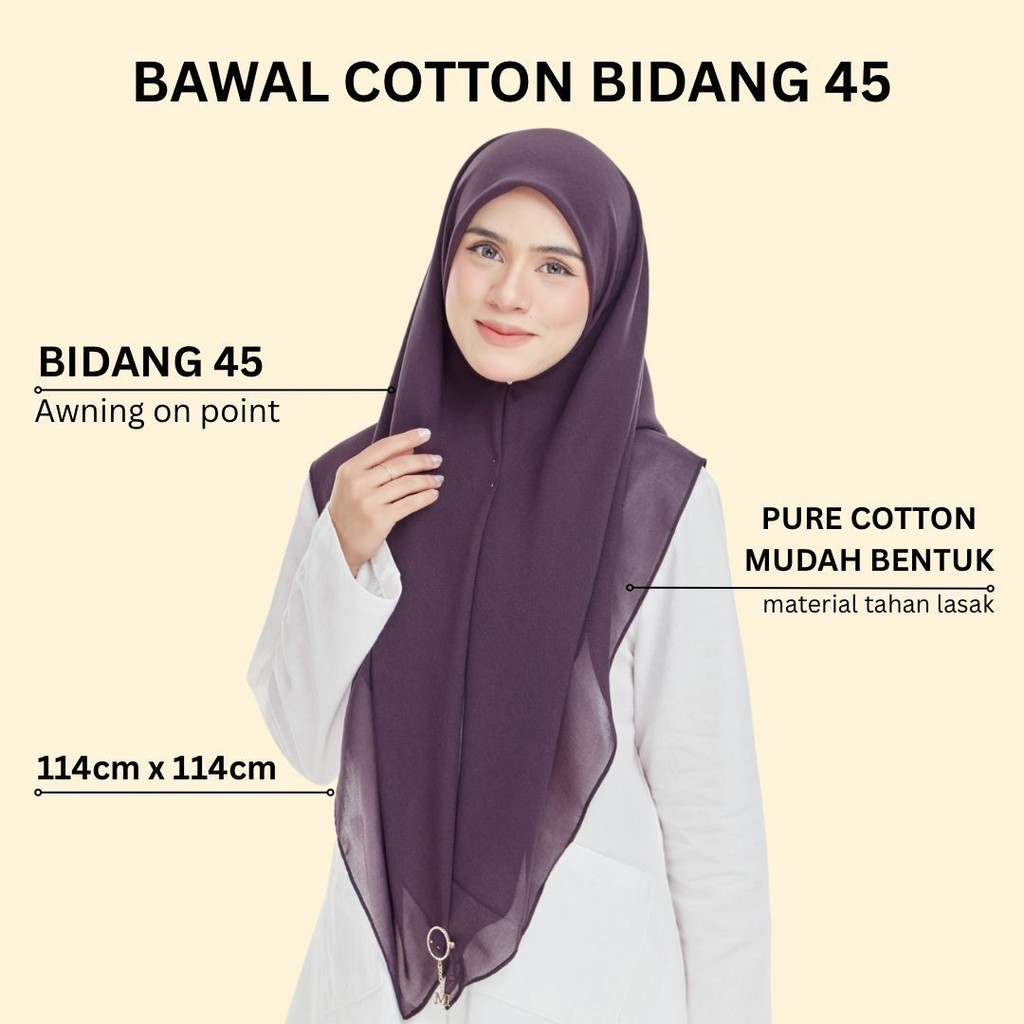 BASIC Bawal Cotton Bidang 45 Bucu Tajam IyliaMalek Mudah Bentuk Plain ...