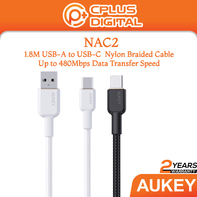 AUKEY CB-NAC2 Circlet Kabel USB-A ke USB-C Nylon Braided – Caj Laju ...