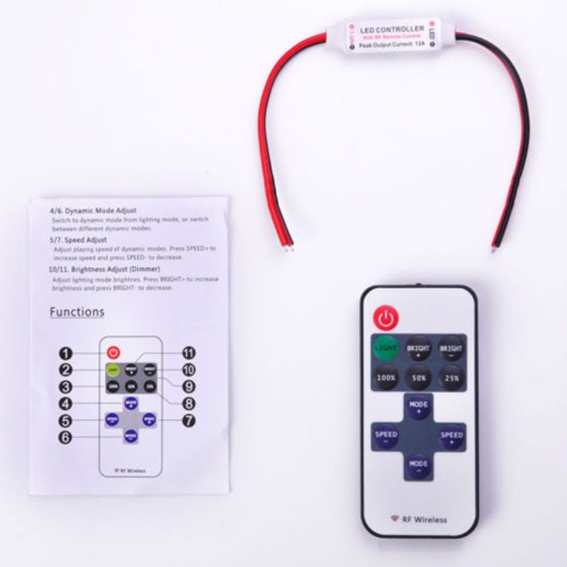 Mini 12V RF Wireless Remote Switch Controller Inline Dimmer for Strip ...