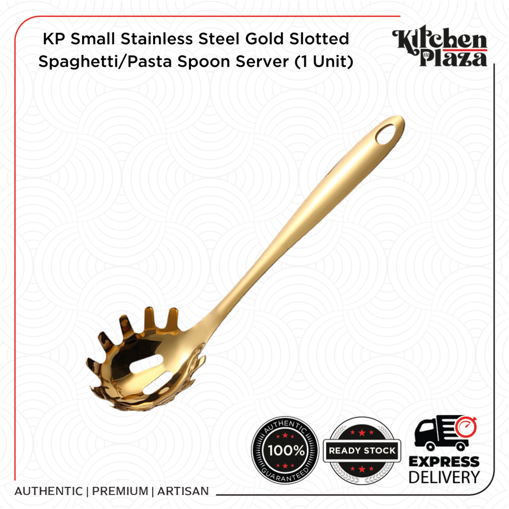 KP Small Stainless Steel Gold Slotted Spaghetti/Pasta Spoon Server (1 ...