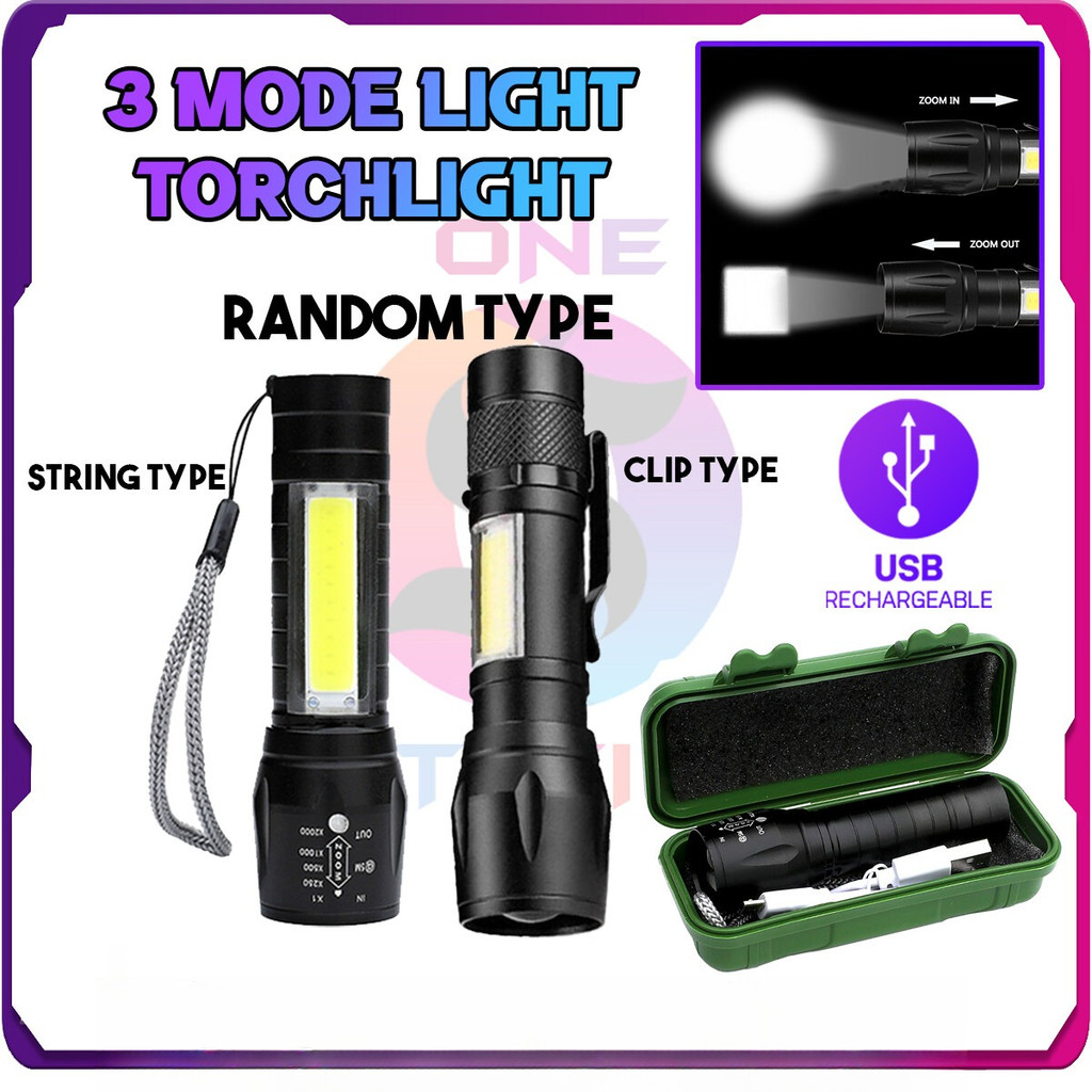 USB Torchlight with Clip 3 Mode LED Rechargeable Handheld Flash Light ...