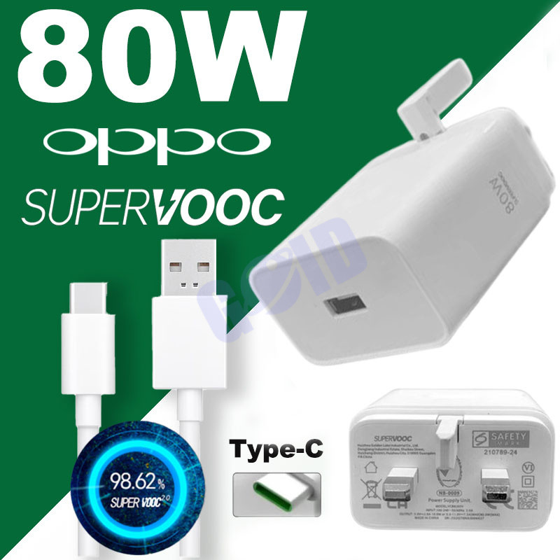 For OPPO 80W SUPERVOOC Fast Charger Adapter UK Plug Type-C Cable For ...