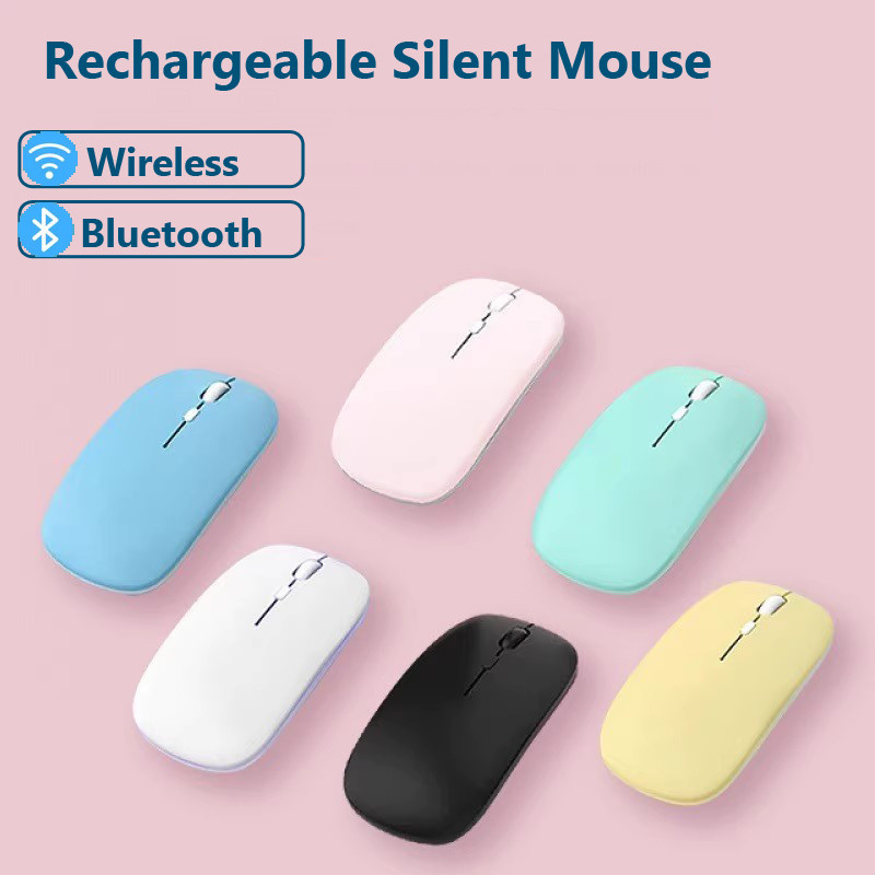 Rechargeable Wireless Bluetooth Mouse Dual Mode Slim Portable Mouse USB ...