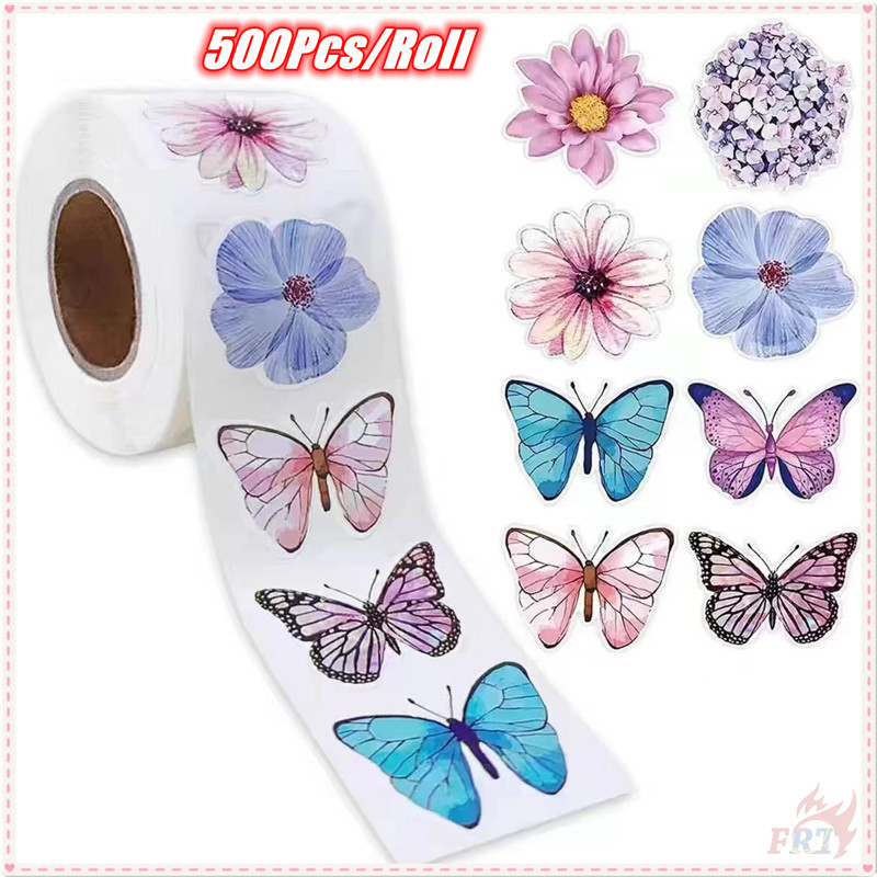 500Pcs/Roll Romantic Butterflies & Flowers Kids Rewards Stickers DIY ...