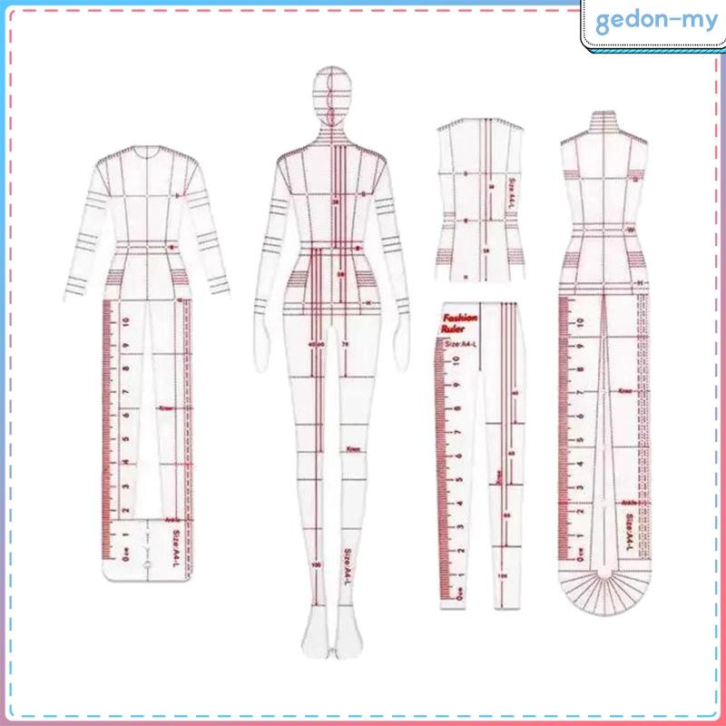 [GedonMY] 4 Models Fashion Drawing Template Rulers Clothing Design ...