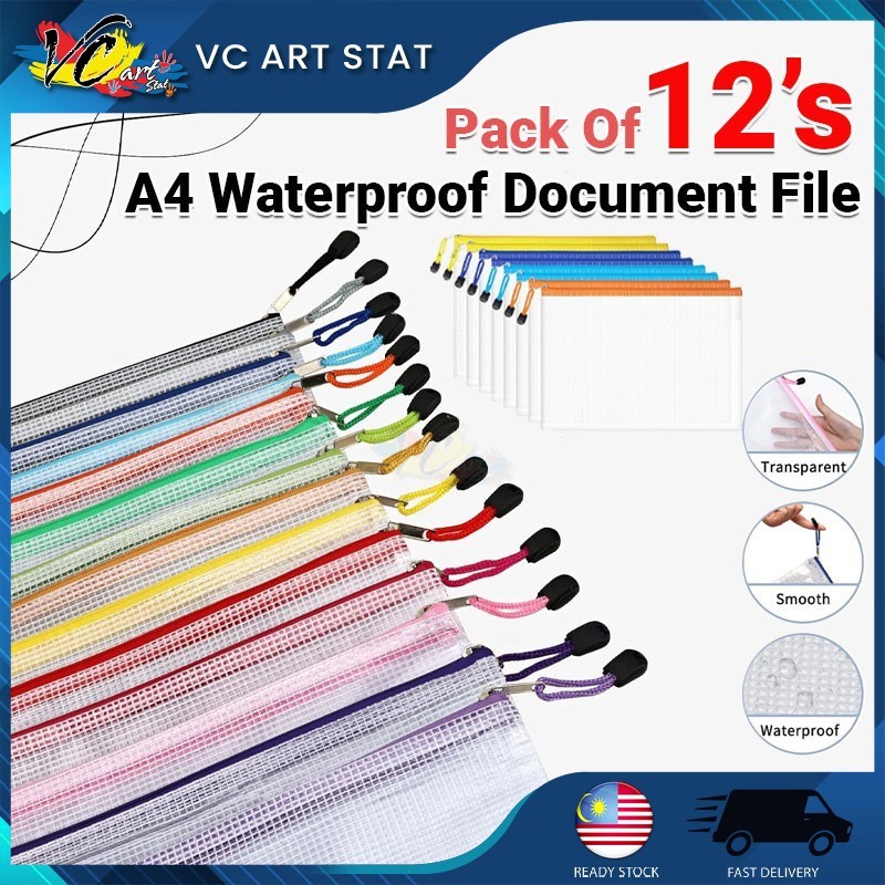 VC Art Pack Of 12's PVC Document File Bag Transparent Office Document ...