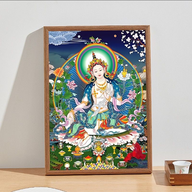 绿度母画像摆台救八难度母佛像挂画圣救度佛母绿多罗观音唐卡摆件Green Tara Portrait Set up Platform to ...