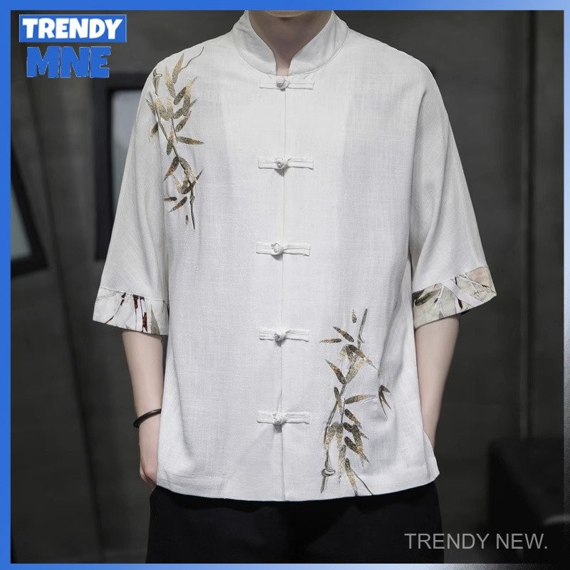 Summer Chinese Style Linen Shirt Men Short-Sleeved Shirt Chinese Style ...