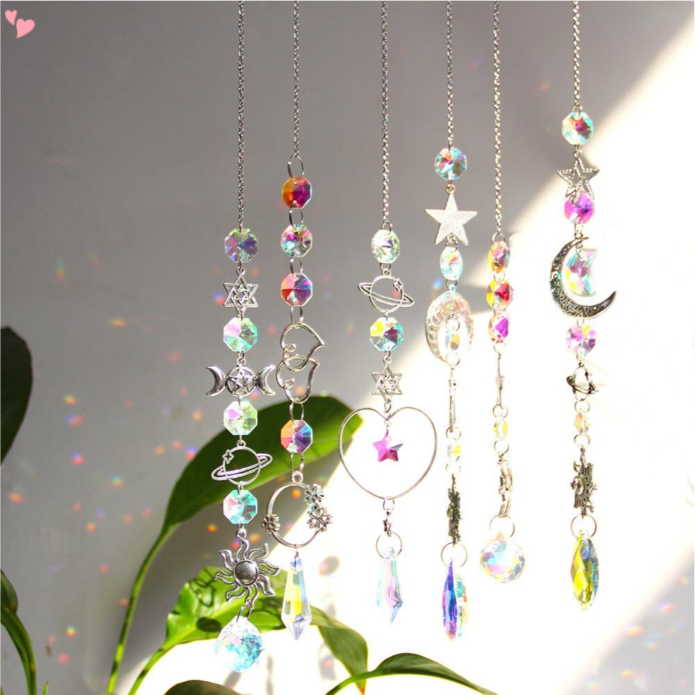 Colorful Crystals Suncatcher with Chain Pendant Ornaments Hanging ...