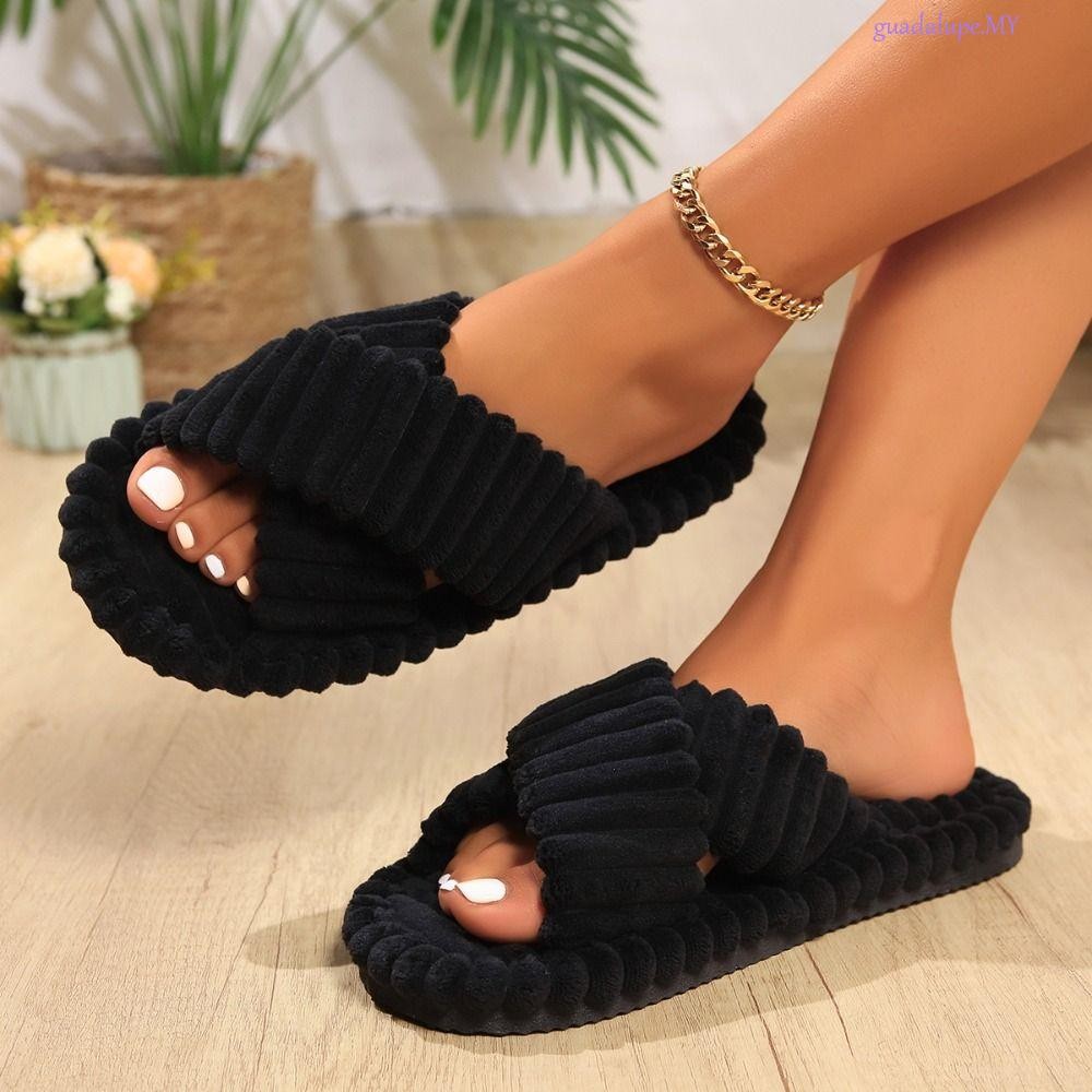 GUADALUPE Corduroy Slipper, Soft Sole Open-toed Plush Slide Slippers ...