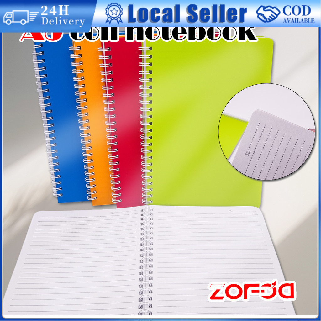 4 Colored PP Cover Waterproof A5 Coil Notebook 60 Sheets Line Notebook ...