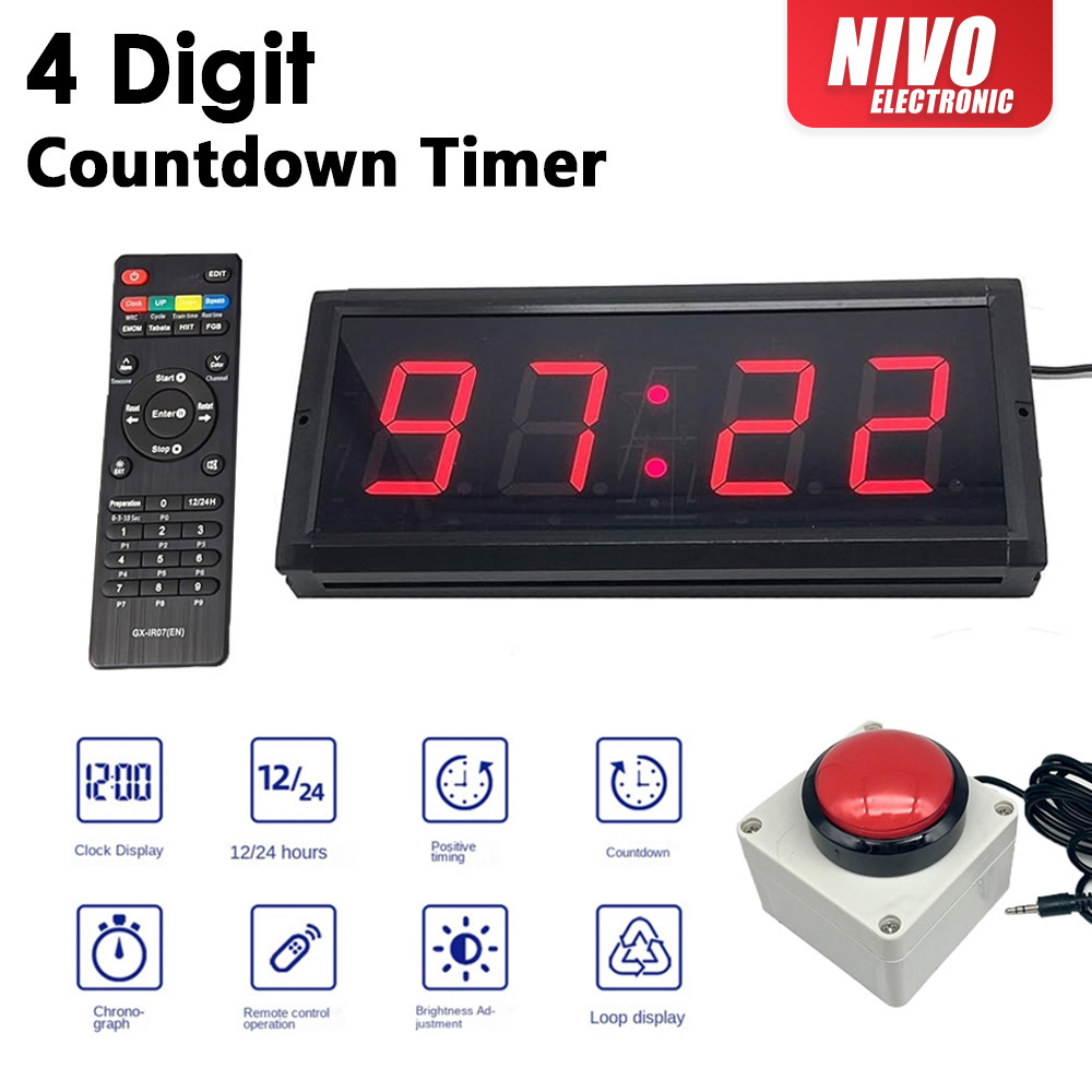 JTT25K - (4 DIGIT) LED Timer Digital Countdown Clock Stopwatch Digital ...