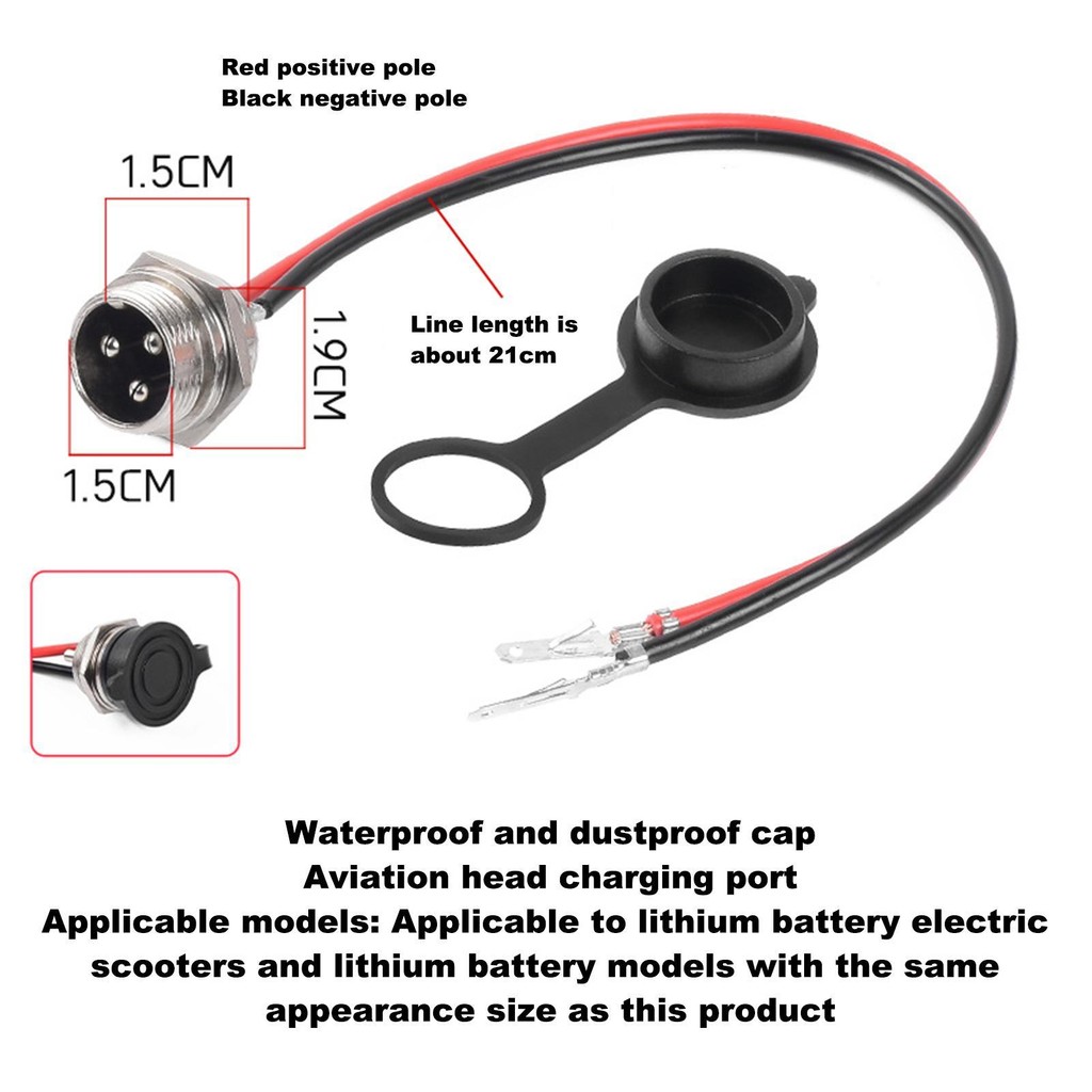 Scooter Charging Port 3 Pin Aviation Head Charger Plug Dustproof and ...
