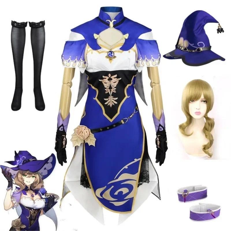 Game Genshin Impact Lisa Cosplay Costume Anime Purple witch hat suit ...