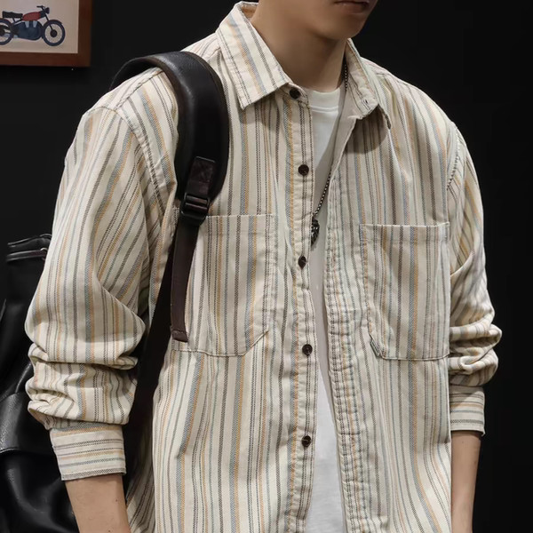 baju lelaki baju kemeja lelaki Baju berjalur vintaj Amerika baju musim ...