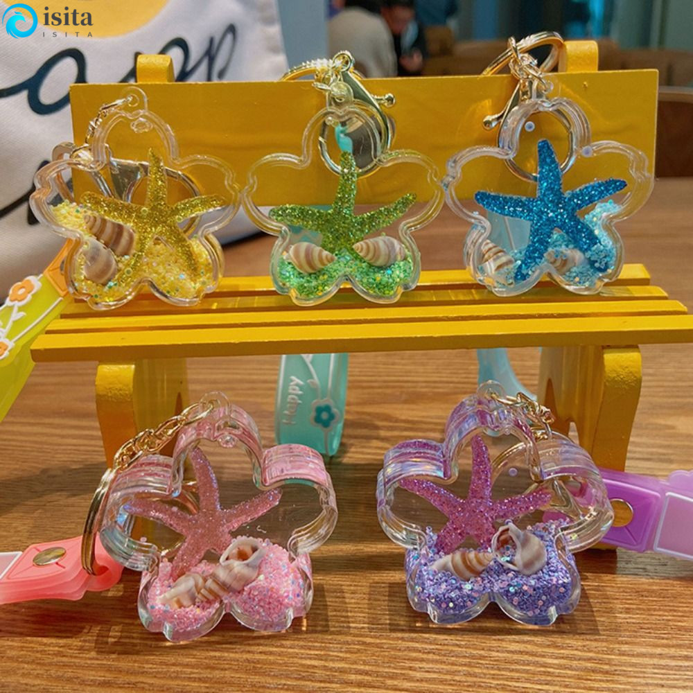 ISITA Oil Liquid Keychain, Starfish Star Quicksand Bottle Keyring, Bag ...