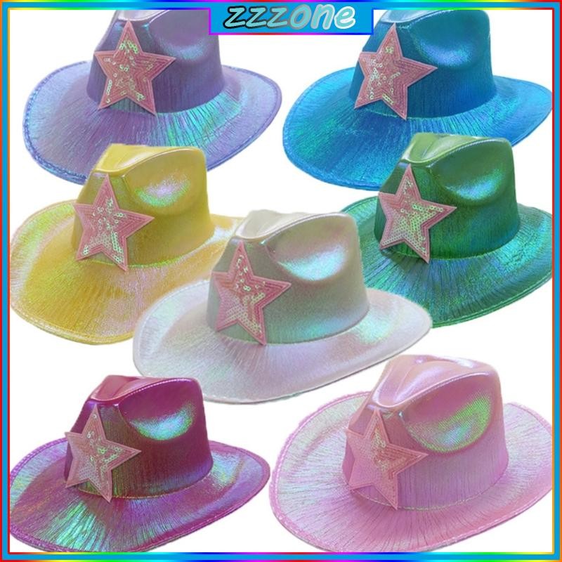 zzz Wide Brim Hat Cowgirl Caps Sequin Pentagram Party Hat Night Club ...