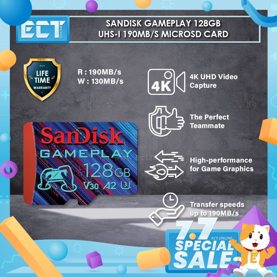 Sandisk Gameplay 128GB / 256GB / 512GB / 1TB UHS-I 190mb/s microSD Card for Mobile and Handheld ...