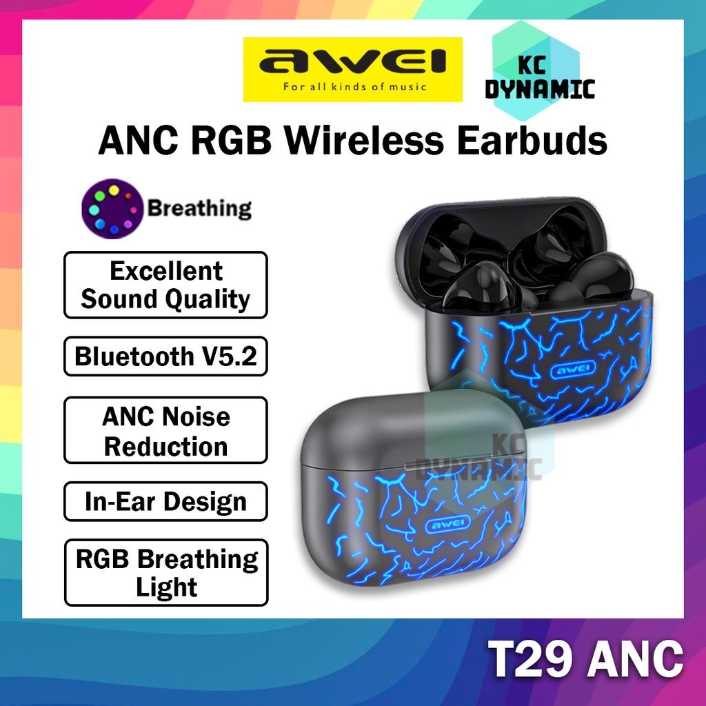 Awei T29 ANC Wireless Earbuds Active Noise Reduction Headphone Sport Earphone Awei Bluetooth ...
