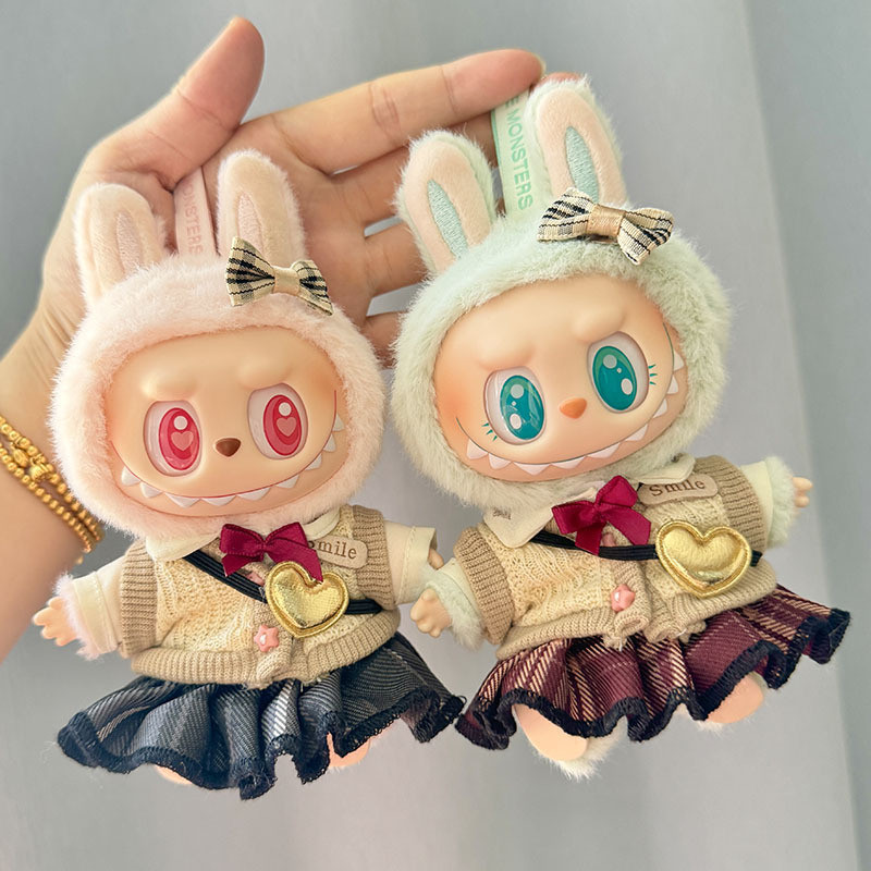Labubu Clothes Pendant Sitting Party Labubu Cartoon Costume Plaid JK ...