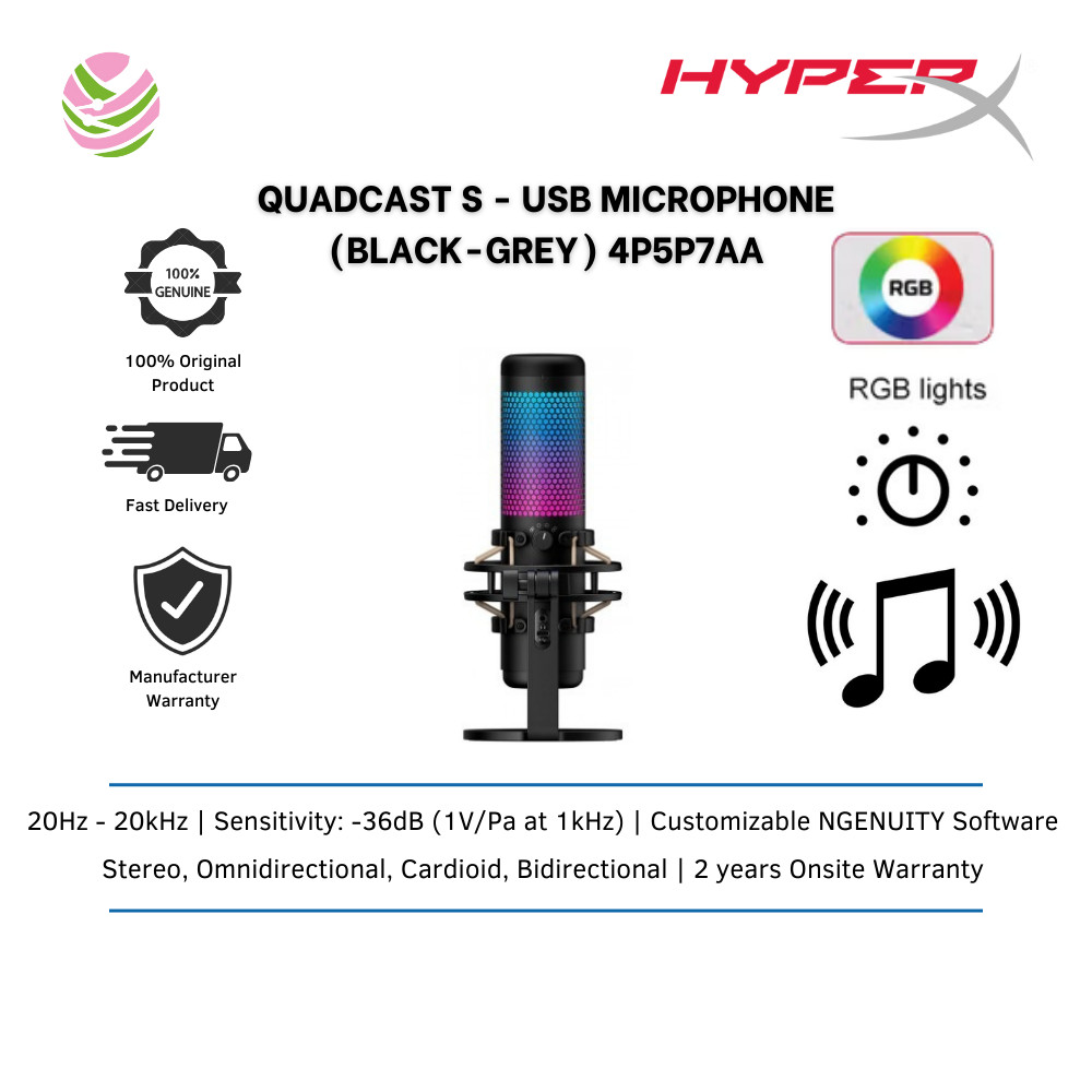 HP HYPERX GAMING MICROPHONE QUADCAST S WIRED RGB ANTI-VIBRATION GAMING ...