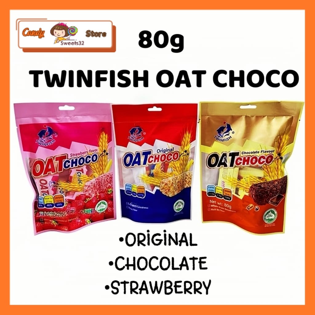 80g 】Twinfish Oat Choco ( Original / Chocolate / Strawberry) HALAL | Shopee Malaysia